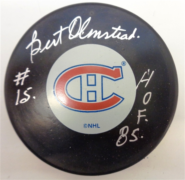 Lot Detail - Bert Olmstead Autographed Canadiens Puck w/ HOF Lot Detail - Bert Olmstead Autographed Canadiens Puck w/ HOF